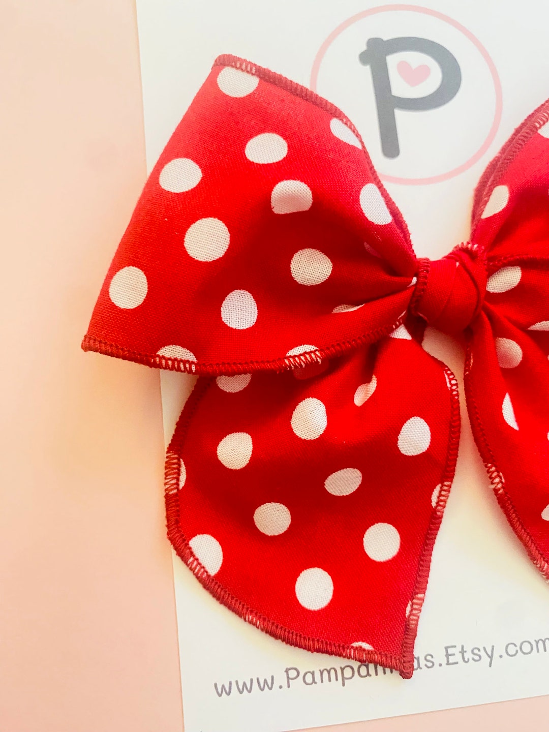 Minnie Mouse Hair Bow, Red Polka Dot Cotton Bow - Etsy