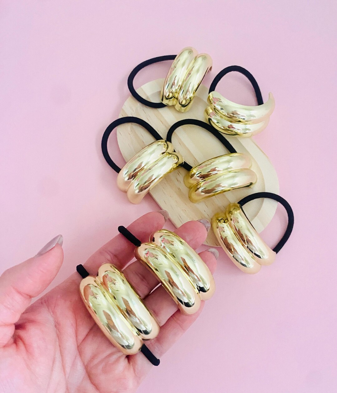 Golden Double Arch Hair Cuff: Glossy Ponytail Holder - Etsy