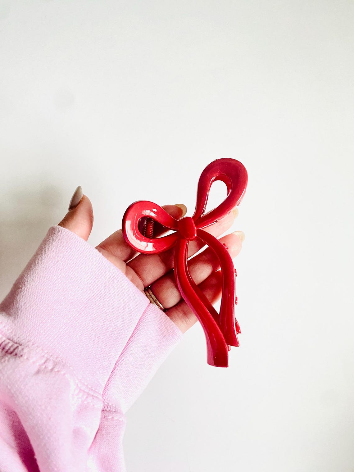 Cherry Red Bow Claw Clip: Glossy Hair Accessory - Etsy