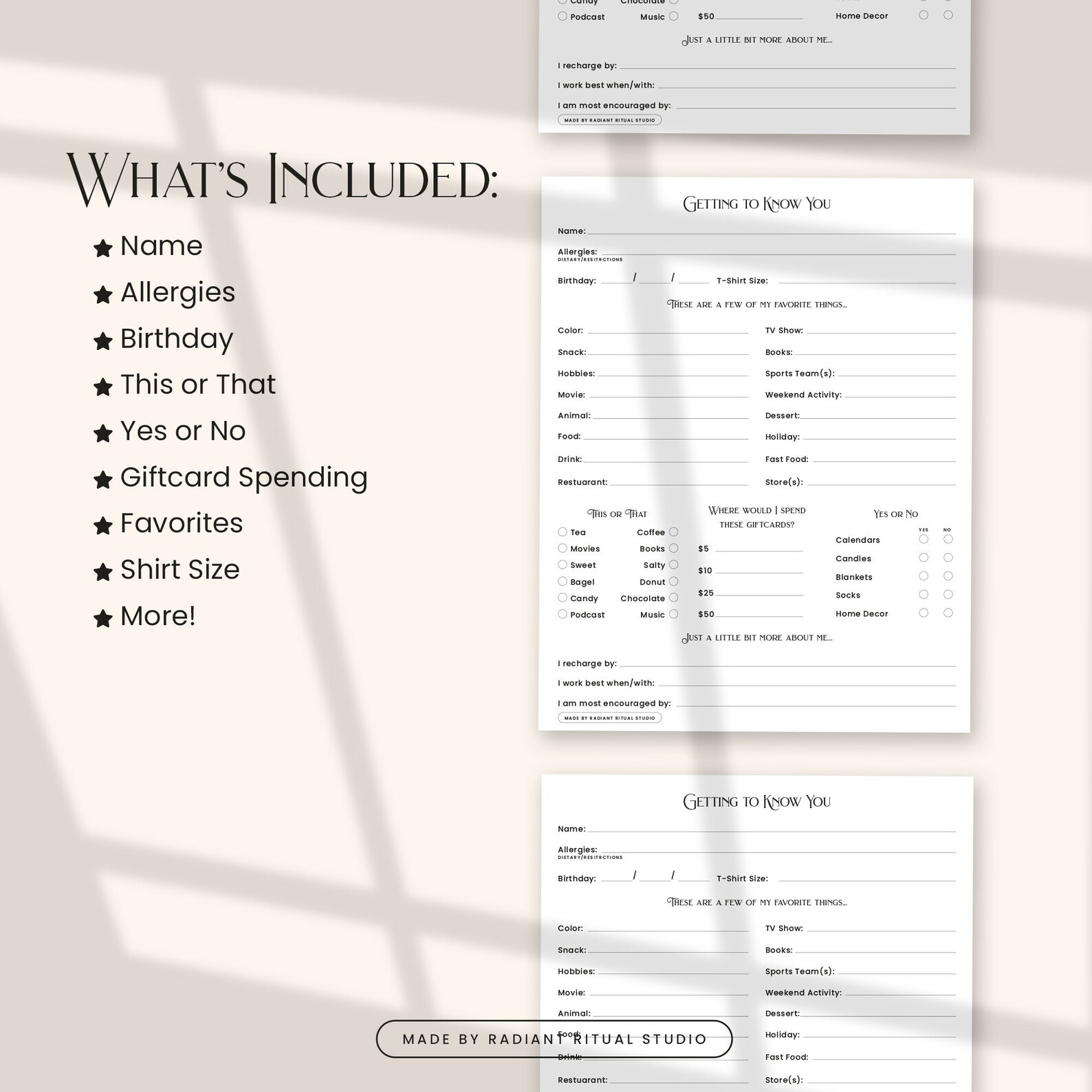 Employee Get to Know You Worksheet: Printable Survey (fillable PDF) - Etsy