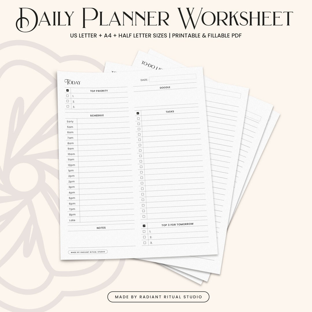 Daily Productivity Printable, Daily Planner Printable PDF, Minimalist ...