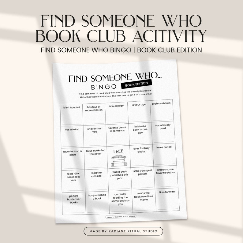 Book Club Bingo Game: Icebreaker Party Activity (digital Download) - Etsy