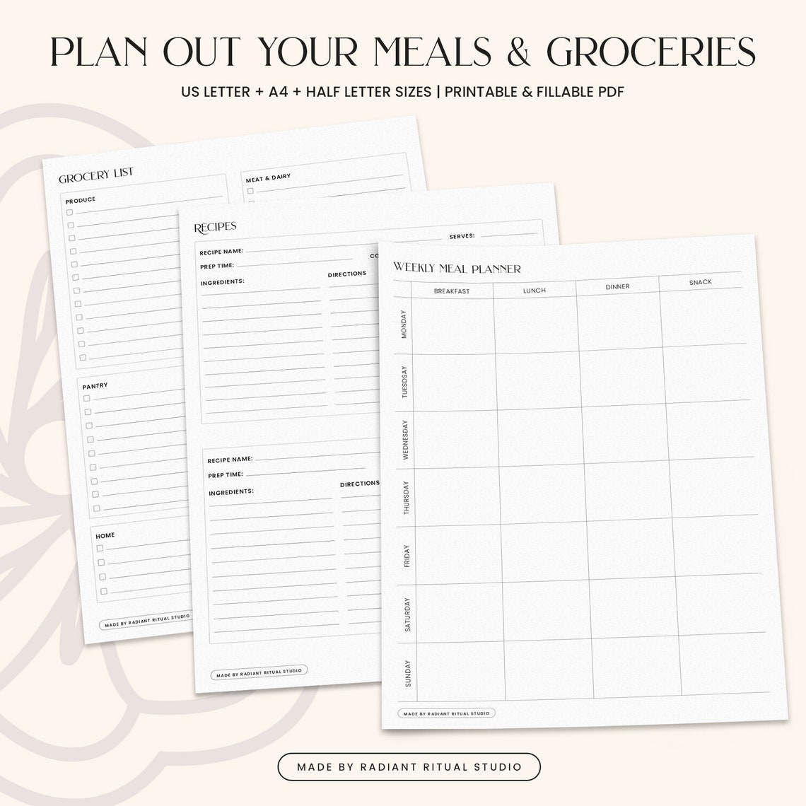 Weekly Menu Planner | Food Planner | Weekly Meal Planner | 7 Day Menu ...