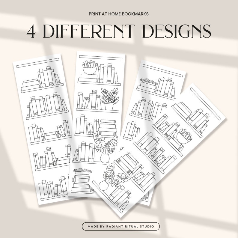 Coloring Bookshelf Printable, Bookish Bookmarks Coloring, Printable ...