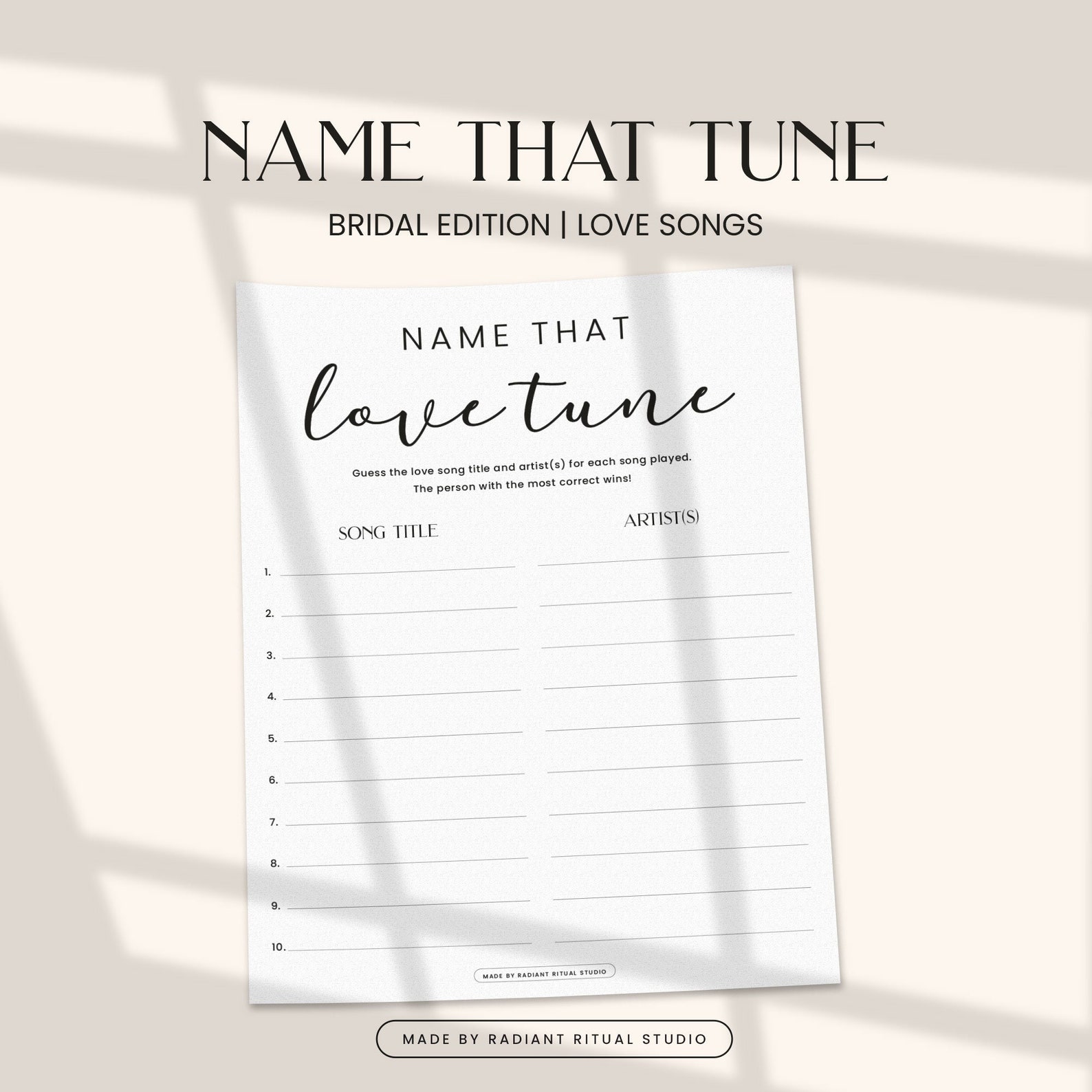 Name That Love Song, Name That Tune / Song Bridal Shower Game, Name ...
