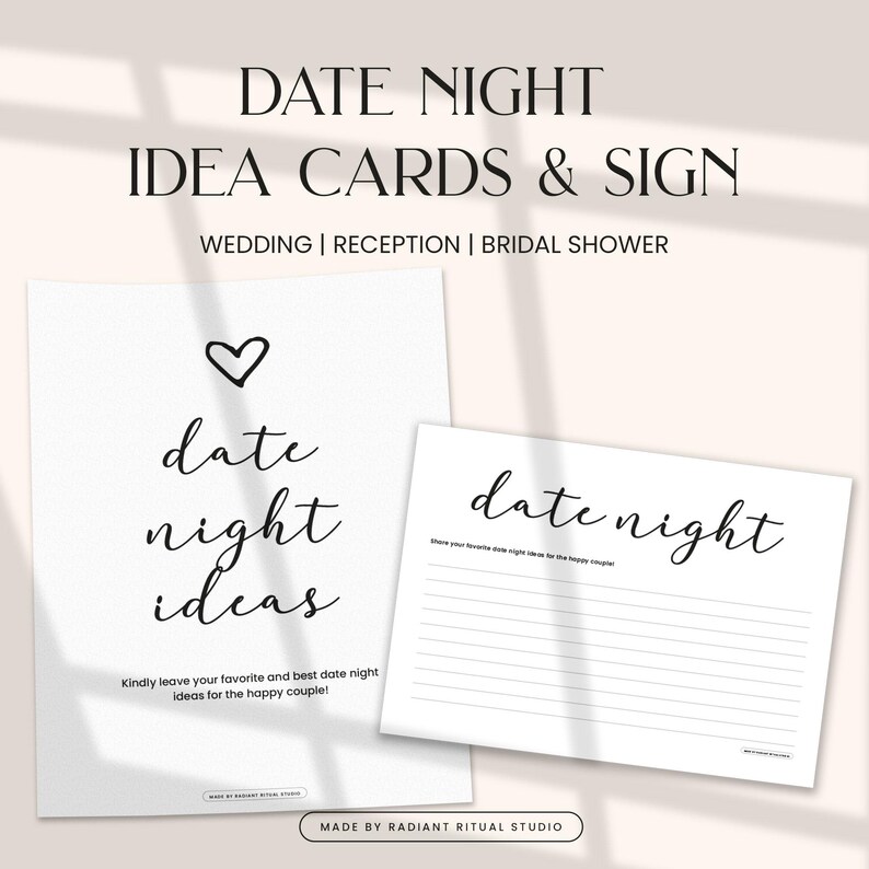 Date Night Idea Cards & Sign: Bridal Shower Game (digital Download) - Etsy