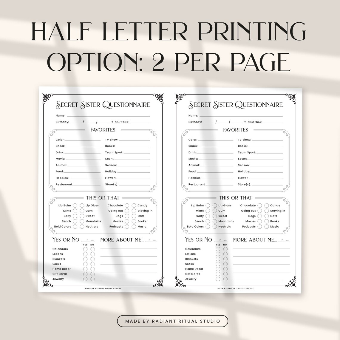 Secret Sister Questionnaire: Get to Know You Games (PDF Download) - Etsy