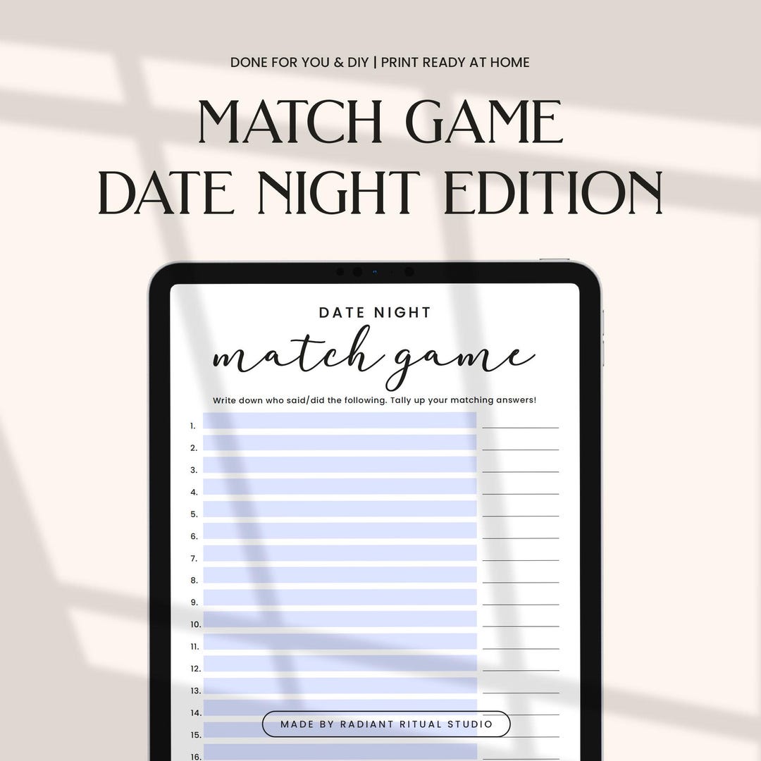 Date Night Match Game: Couples Trivia, Valentines Day Quiz (printable ...