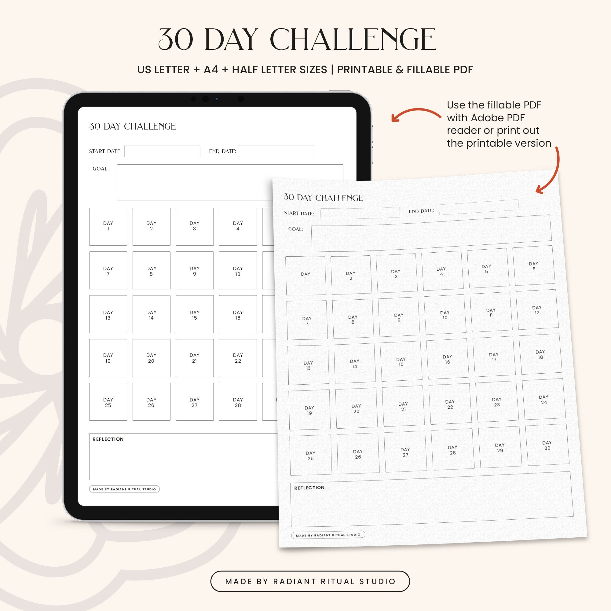 30 Day Challenge Printable | Goal Tracker | Habit Tracker | 30 Day ...