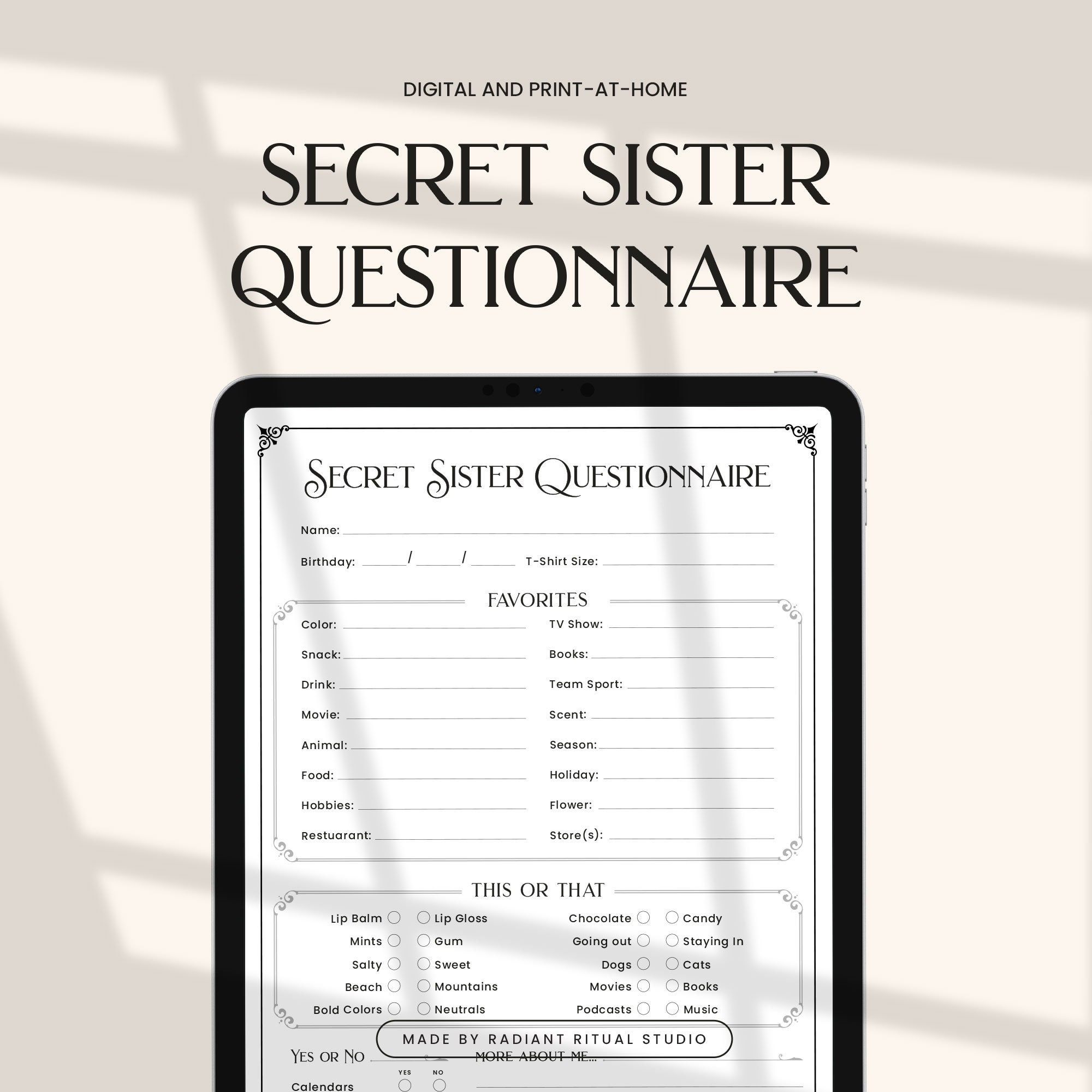 Secret Sister Questionnaire: Get to Know You Games (PDF Download) - Etsy