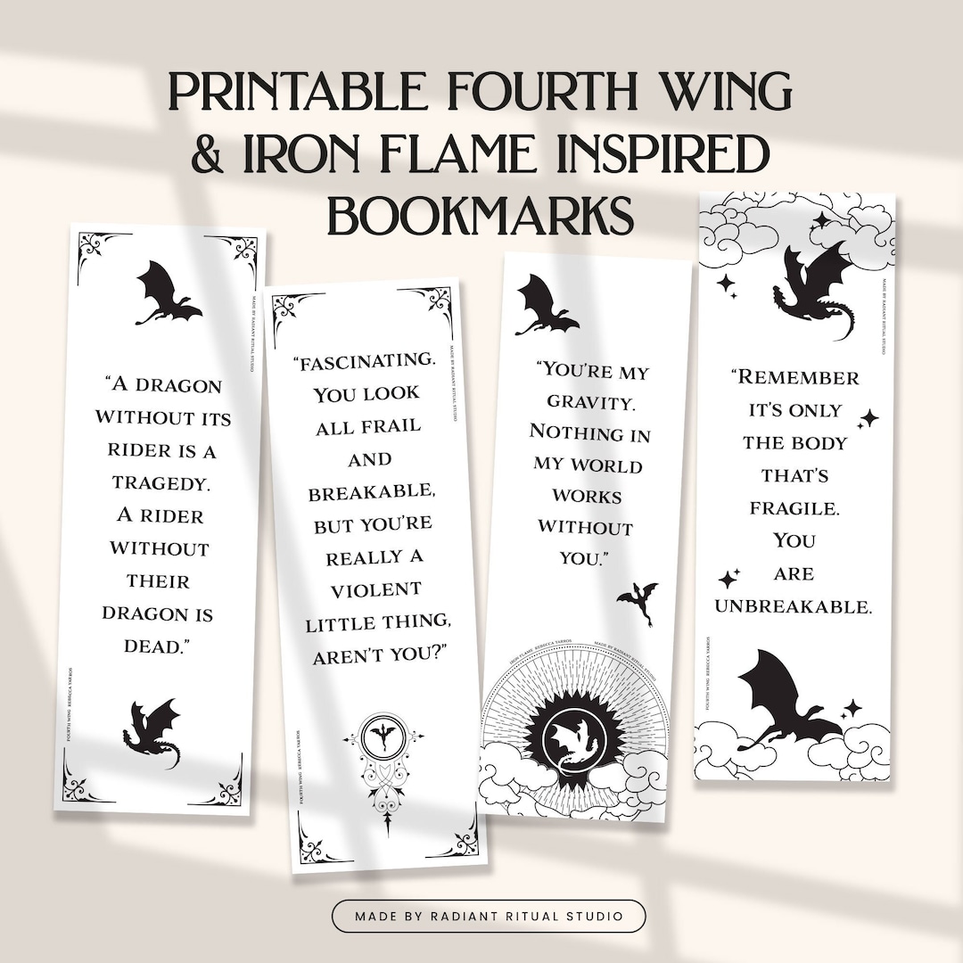 Fourth Wing Inspired, Dragon Bookmark, Printable Bookmarks, Bookish ...