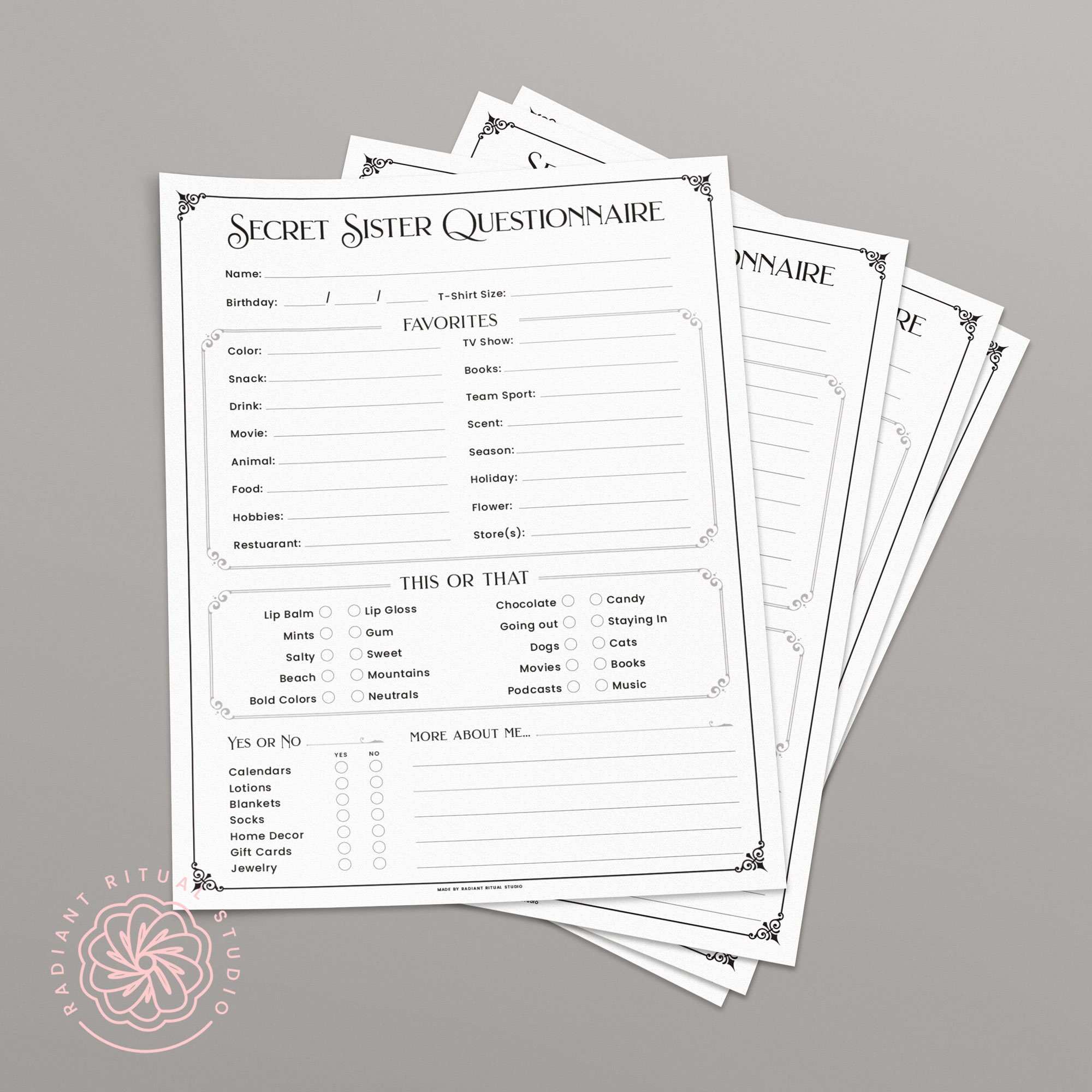 Secret Sister Questionnaire: Get to Know You Games (PDF Download) - Etsy