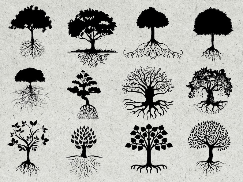 Tree With Roots Svg Bundle, Tree Roots Svg, Silhouette, Clipart Cut ...