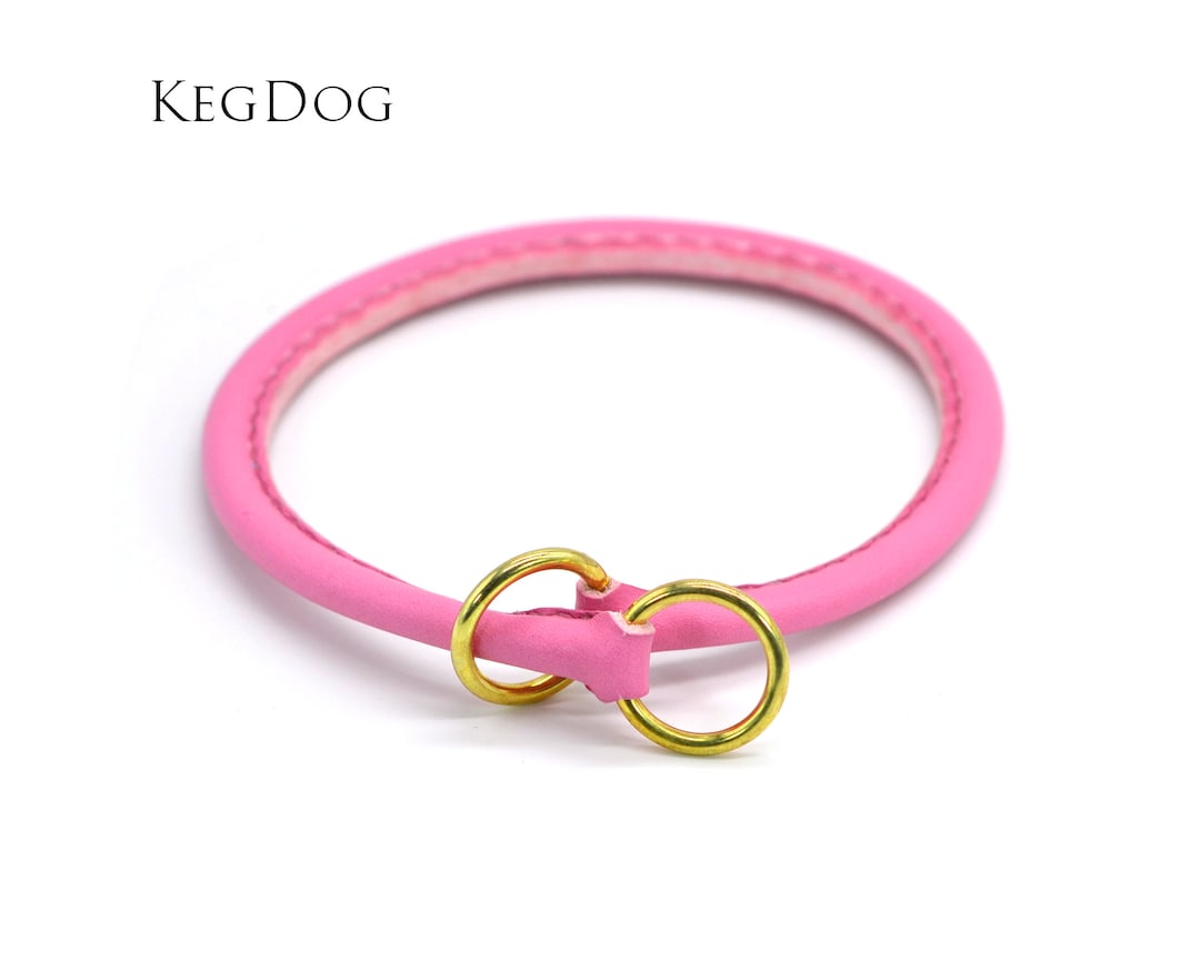 Rolled Leather Slip Dog Collar – Pink Italian Leather, Training Collar ...