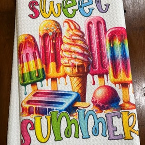 Sweet Summer Colorful Ice Cream White Decorative Waffle Kitchen Bath ...