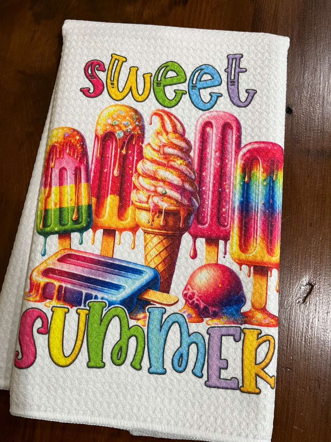 Sweet Summer Colorful Ice Cream White Decorative Waffle Kitchen Bath ...