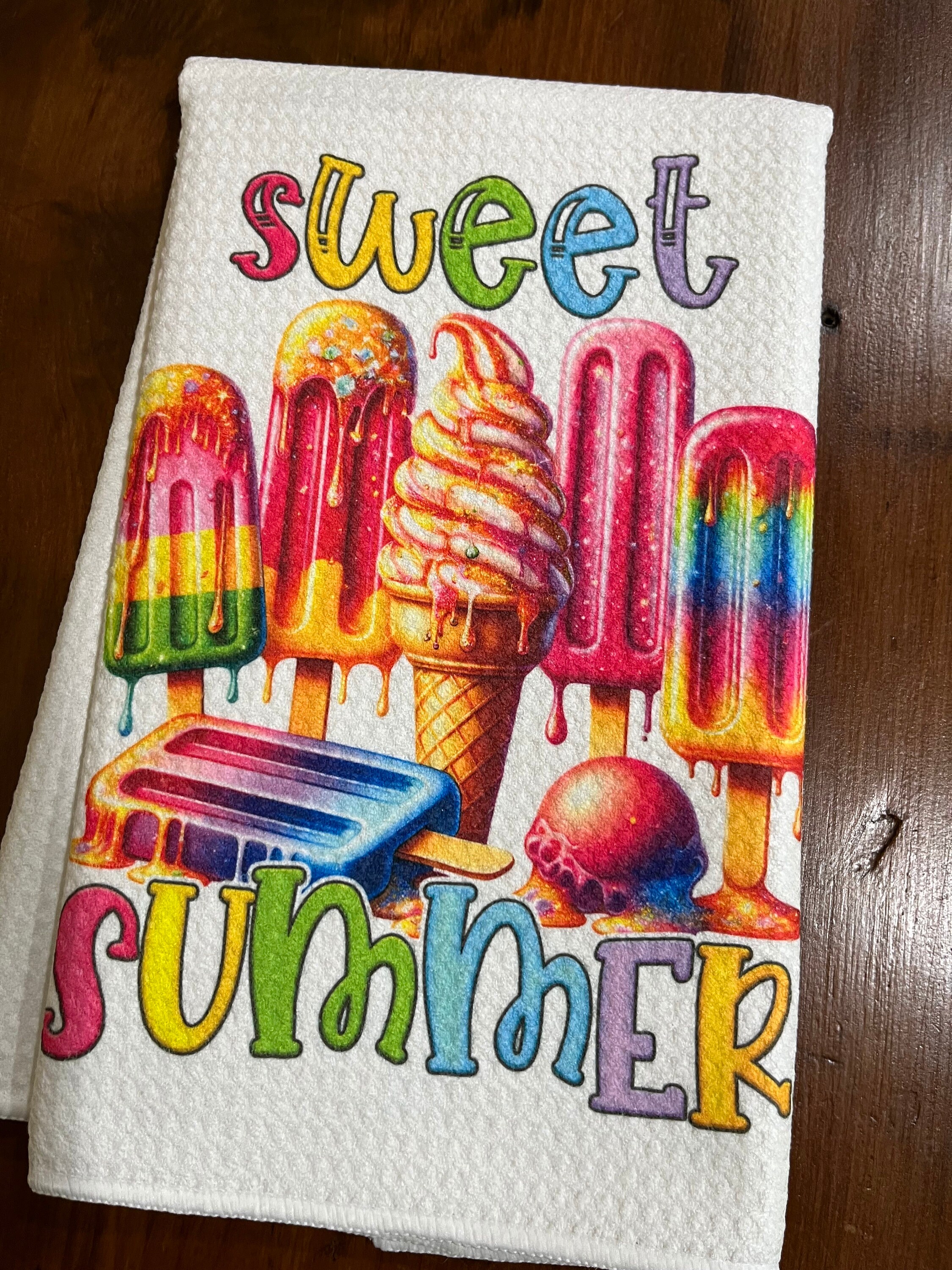 Sweet Summer Colorful Ice Cream White Decorative Waffle Kitchen Bath ...