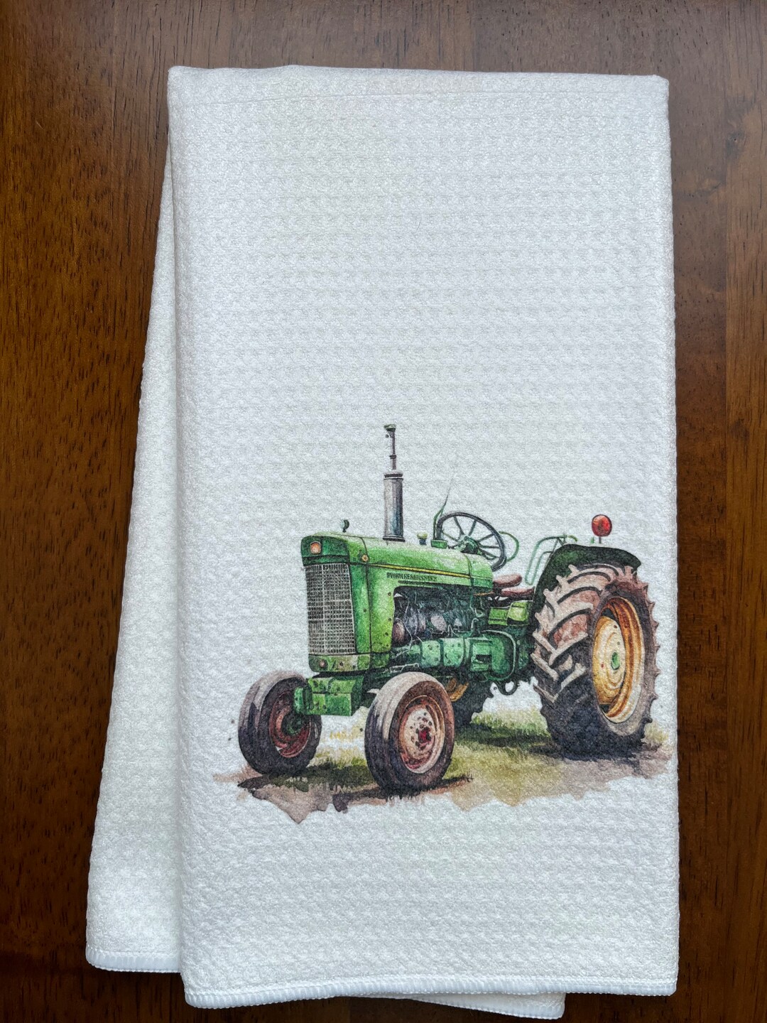Green Tractor White Decorative Waffle Weave Kitchen Literature Tea ...