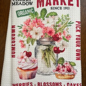 Cherry Meadow Market White Decorative Printed Waffle Kitchen Cherry ...