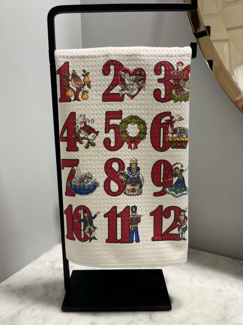 Twelve 12 Days of Christmas White Decorative Waffle Kitchen Bath Tea ...