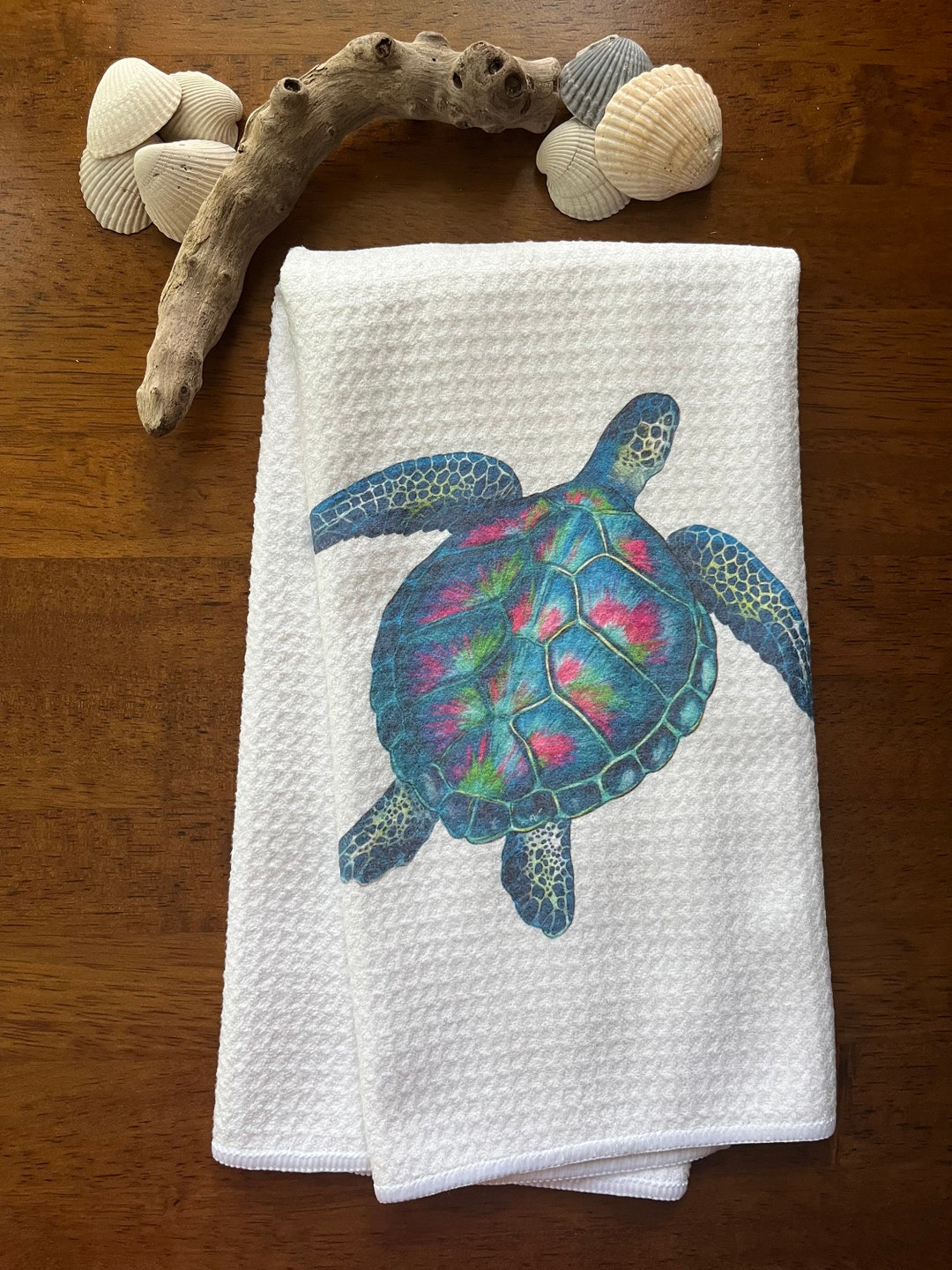 Colorful Sea Turtle White Decorative Waffle Kitchen Bath Tea Towel - Etsy