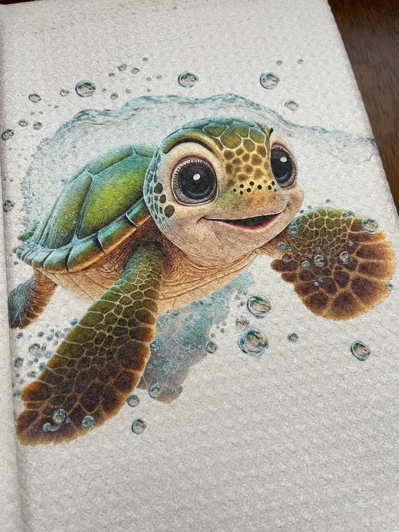Bubbles Baby Sea Turtle White Decorative Waffle Kitchen Bath Tea Towel ...