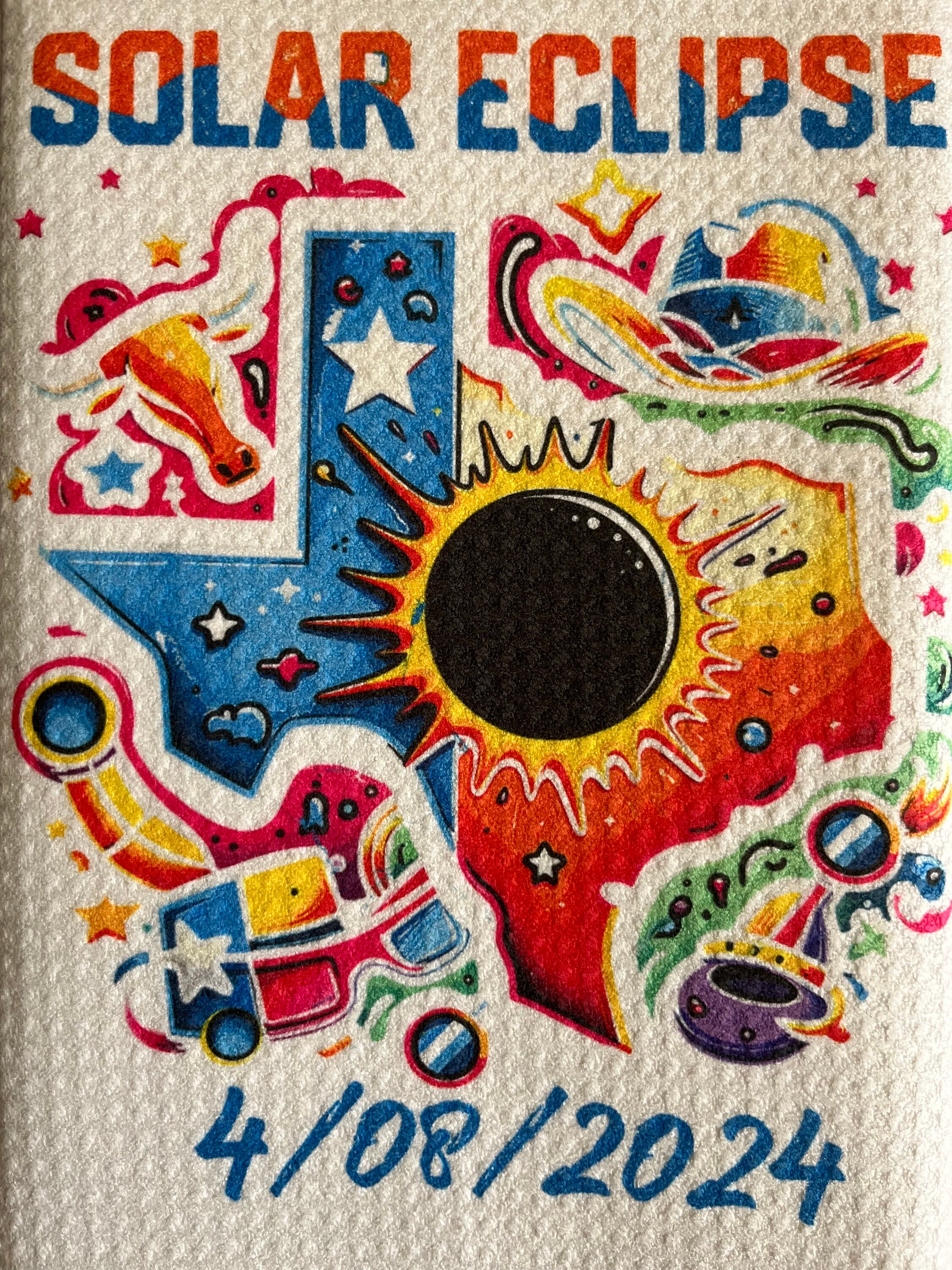 2024 Solar Eclipse April 8 Texas White Decorative Waffle Weave Kitchen ...