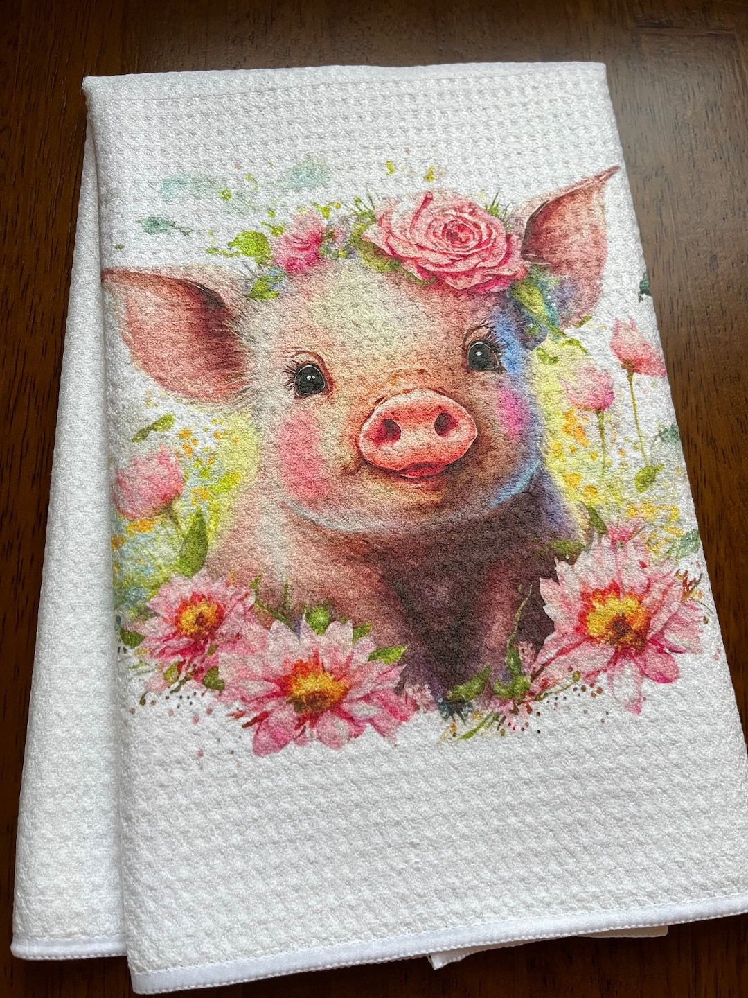 Skipper Pretty Pink Pig White Decorative Waffle Kitchen Bath Golf Guest ...