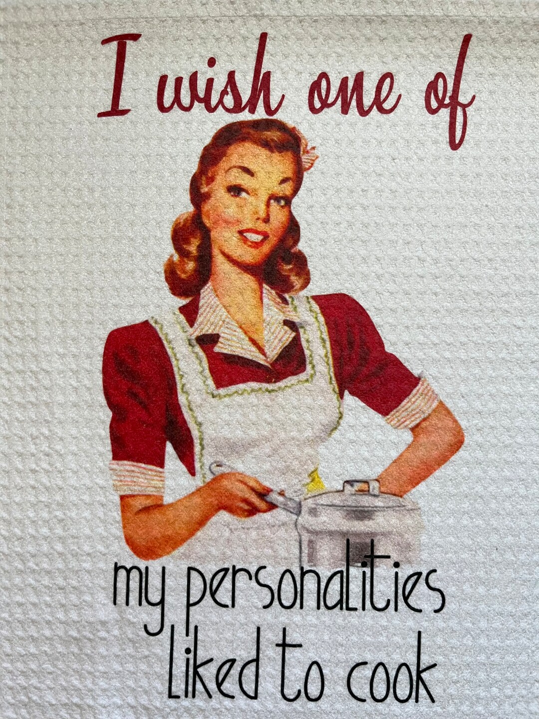 I Wish I Liked to Cook Retro Girl White Decorative Printed Waffle ...