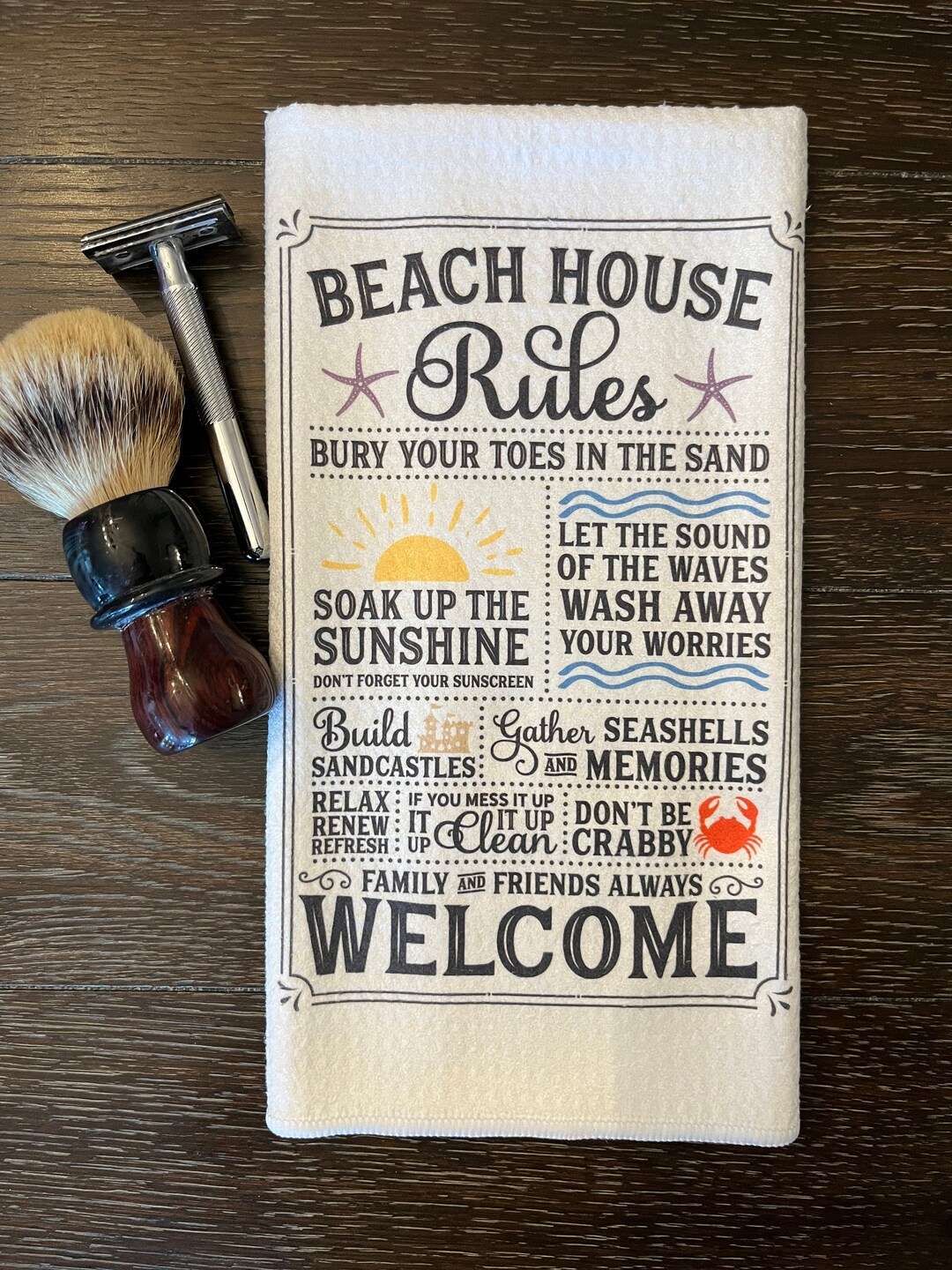 Beach House Rules White Decorative Waffle Kitchen Bath Tea Towel - Etsy