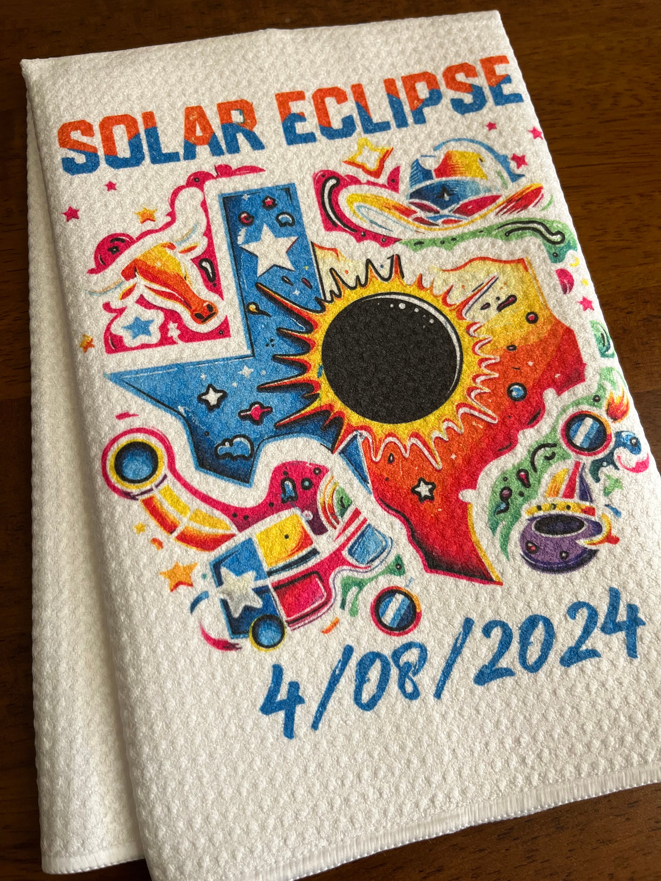 2024 Solar Eclipse April 8 Texas White Decorative Waffle Weave Kitchen ...