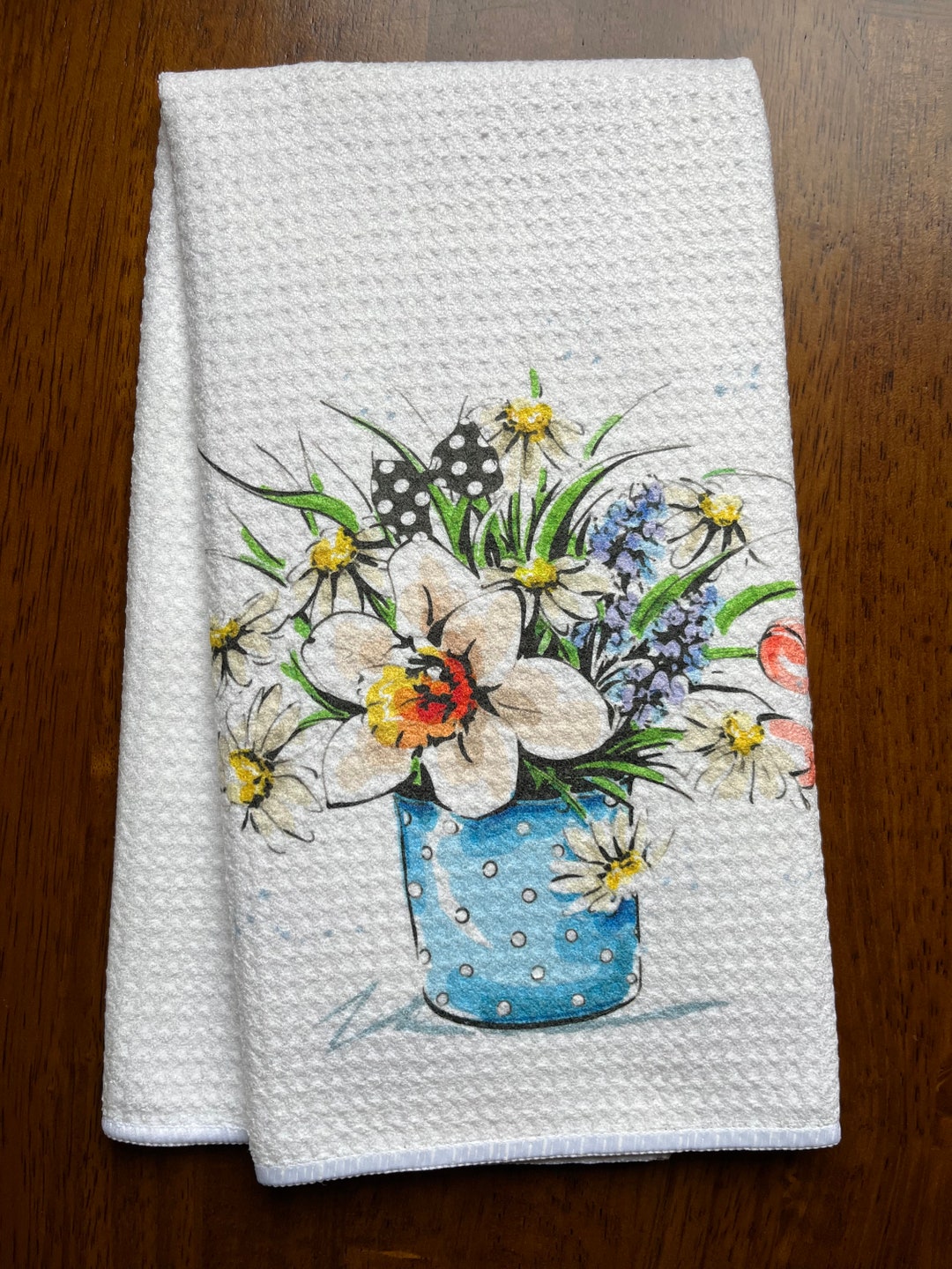 Fun Daffodil Flower Arrangement White Waffle Decorative Kitchen/bath ...