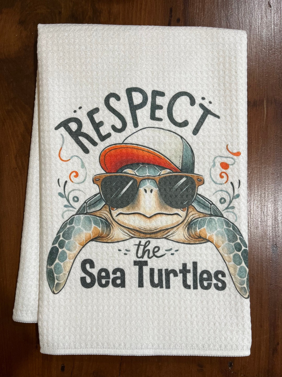 Respect the Sea Turtles White Decorative Waffle Kitchen/bar/hand/golf ...