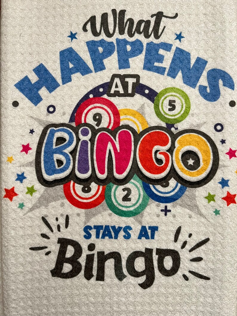 What Happens at Bingo White Decorative Printed Waffle Kitchen Tea Towel ...