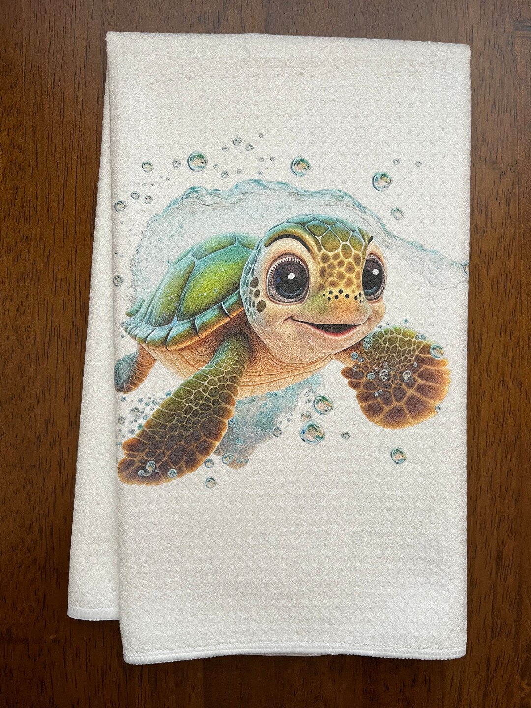 Bubbles Baby Sea Turtle White Decorative Waffle Kitchen Bath Tea Towel ...