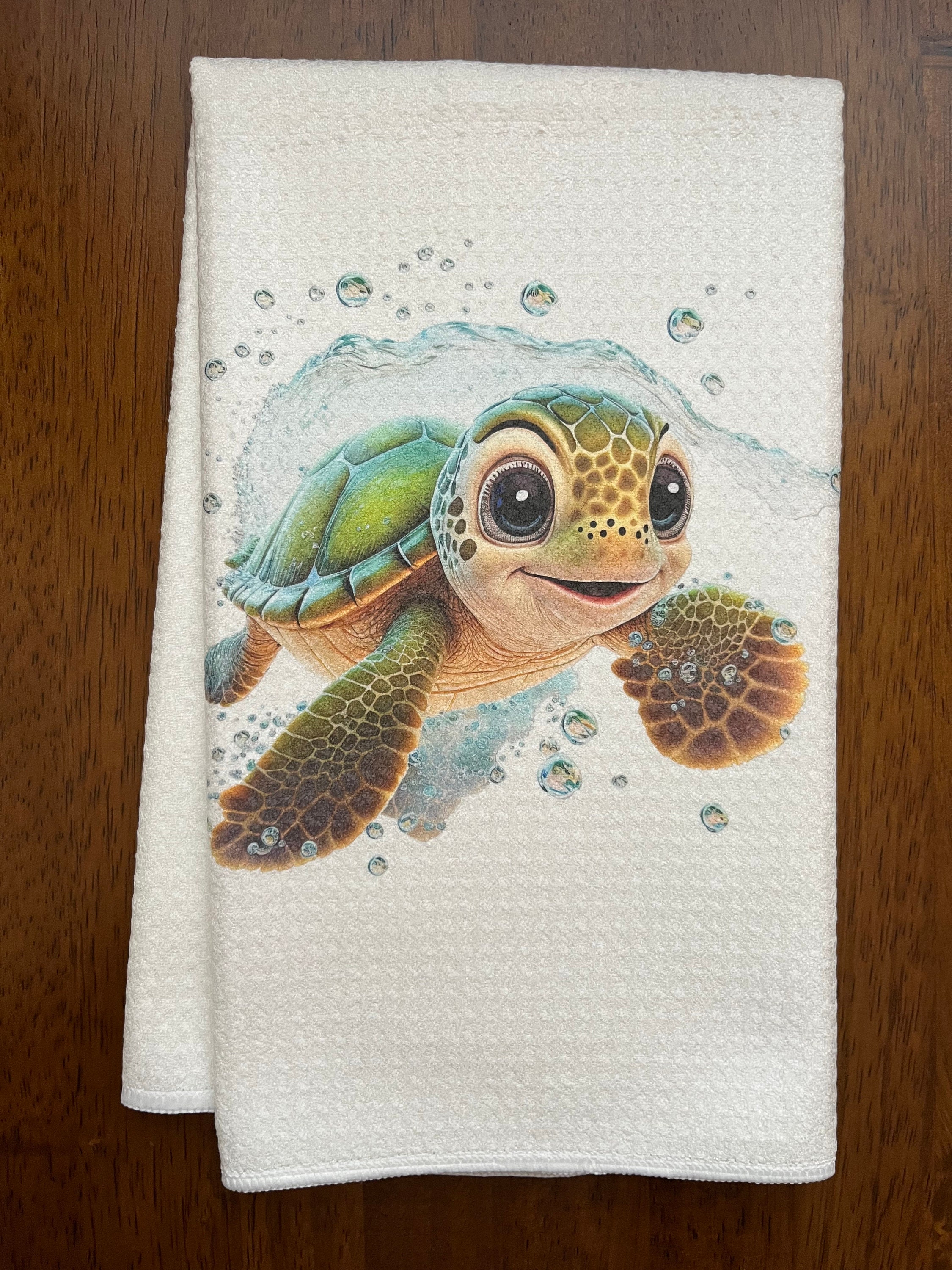 Bubbles Baby Sea Turtle White Decorative Waffle Kitchen Bath Tea Towel ...