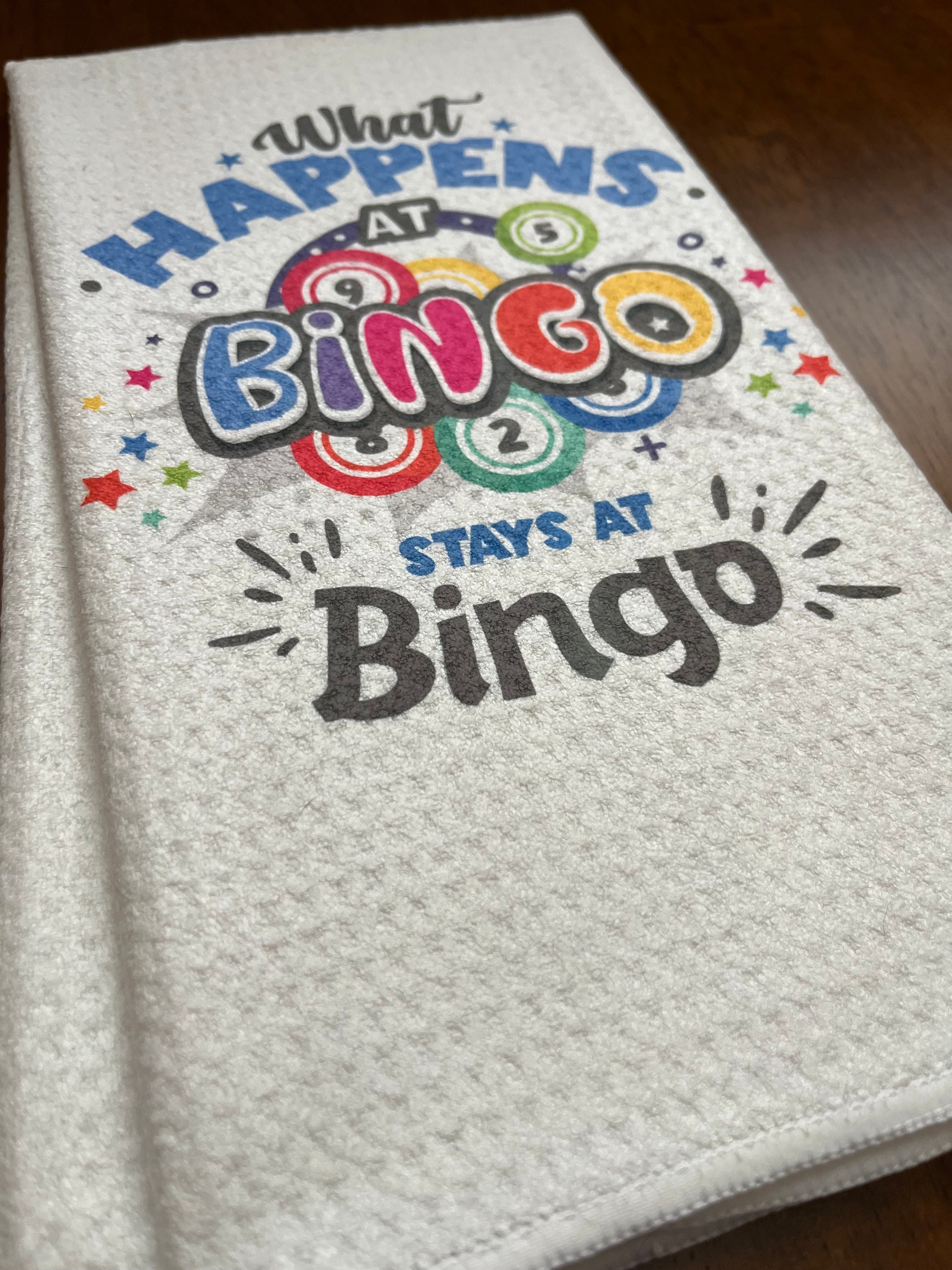 What Happens at Bingo White Decorative Printed Waffle Kitchen Tea Towel ...