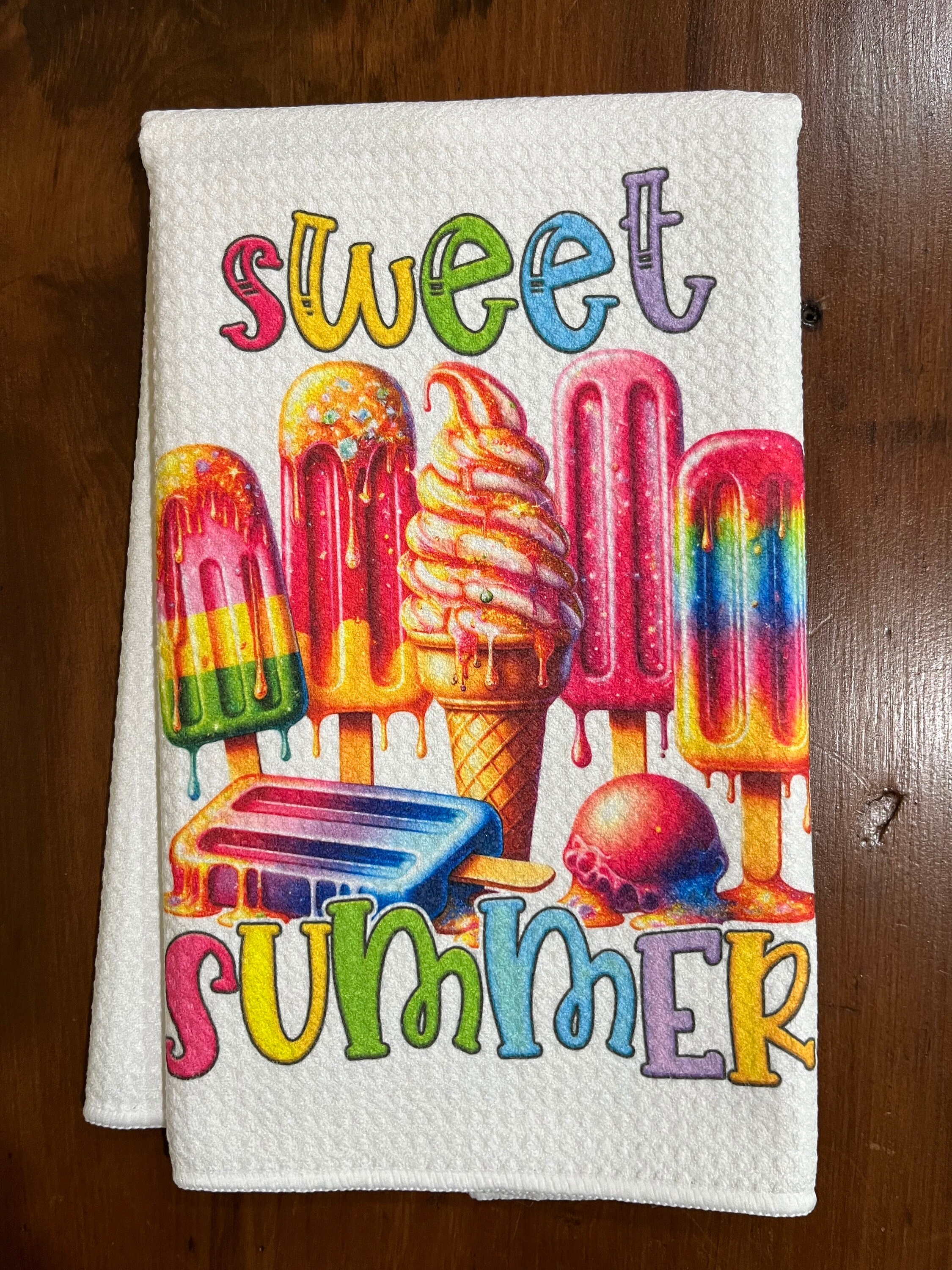 Sweet Summer Colorful Ice Cream White Decorative Waffle Kitchen Bath ...