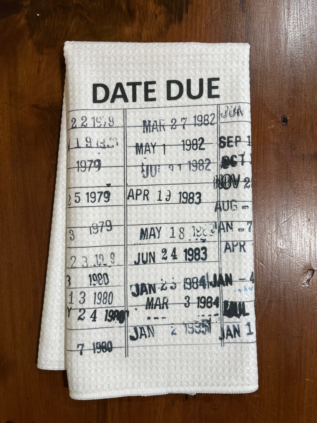 Vintage Library Book Due Date Waffle Weave Hand Tea Towel | Book Lover ...