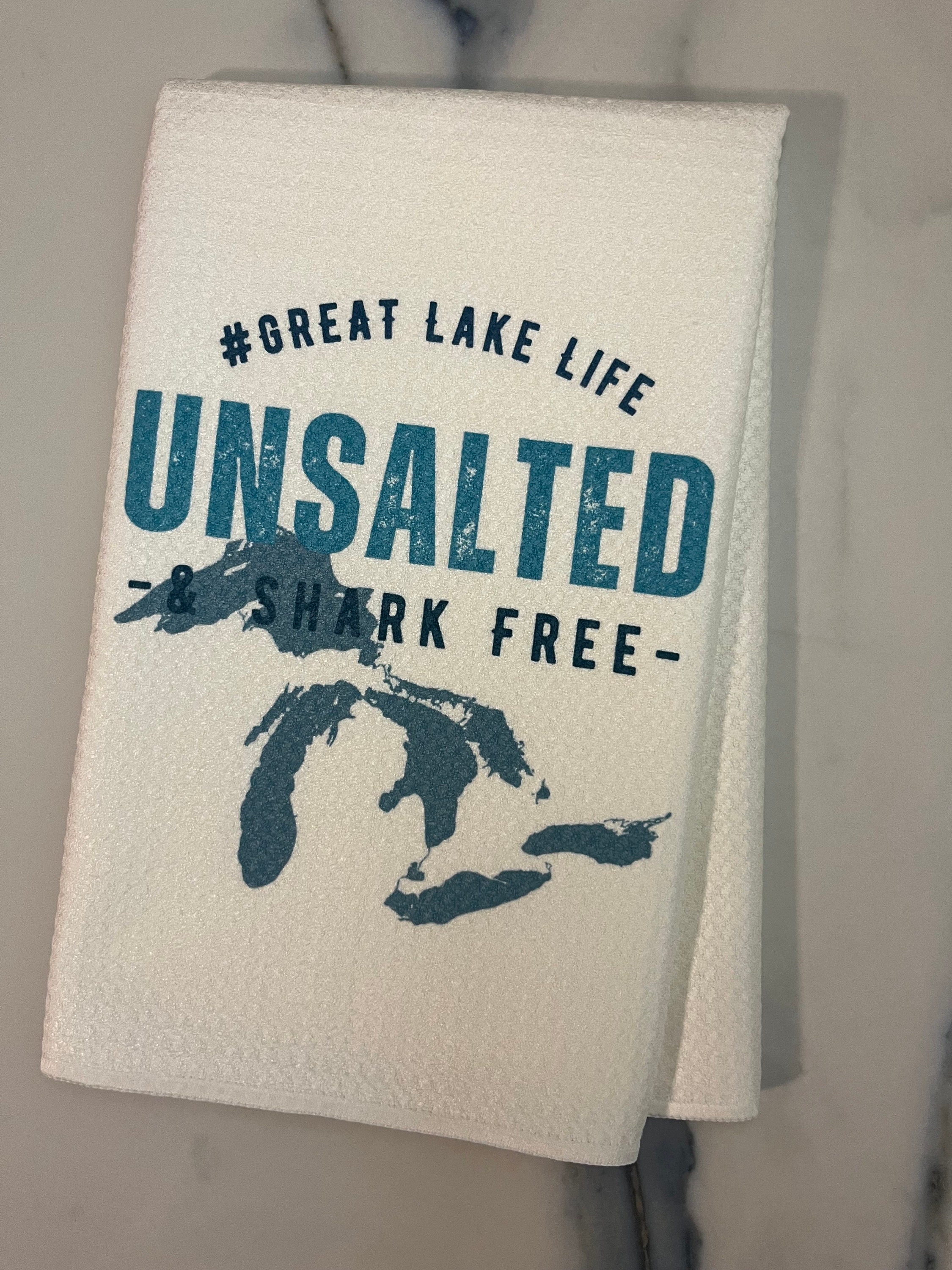 Great Lakes Unsalted and Shark Free, Souvenir White Decorative Waffle ...