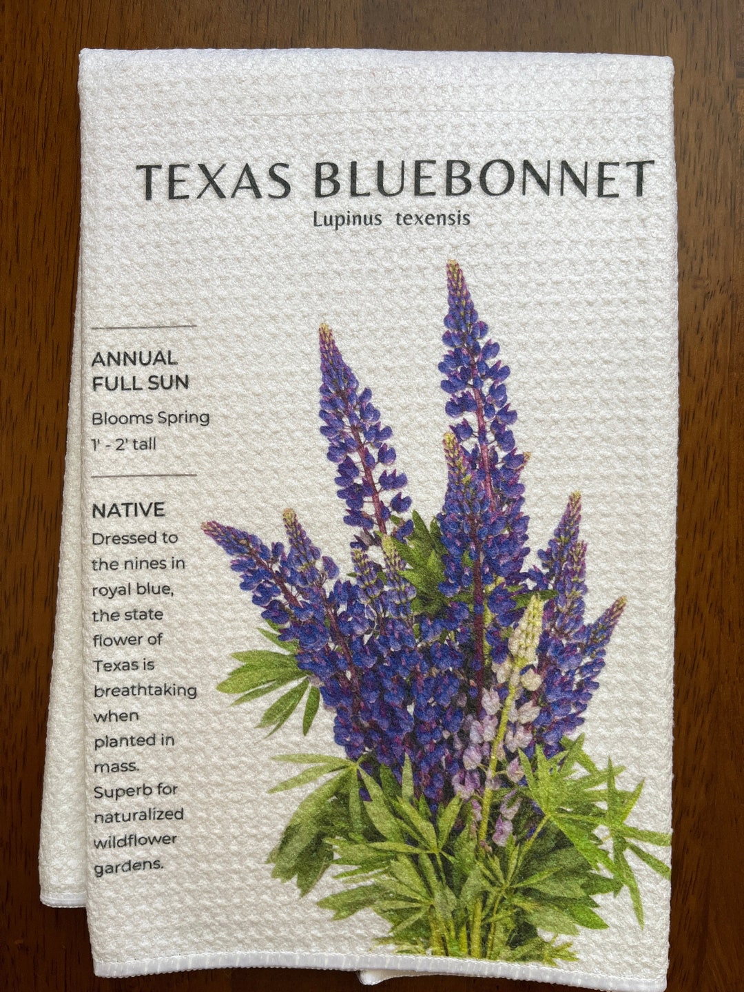 Texas Bluebonnets Seed Packet Design White Waffle Decorative Kitchen ...