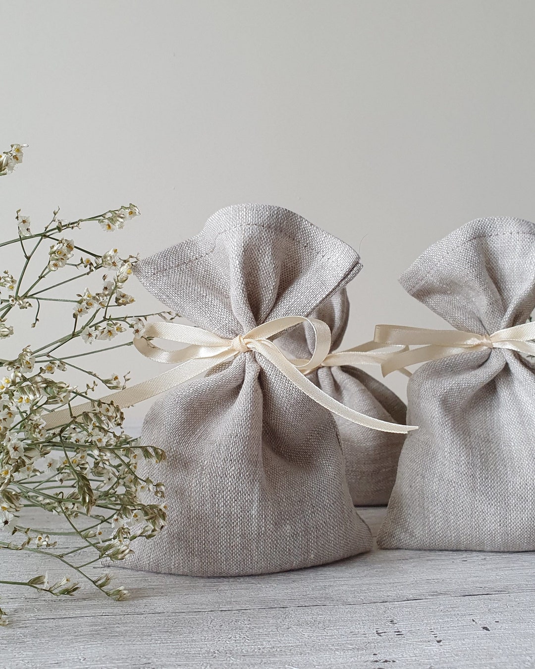 Small Linen Bags 3x4 Inch With Ribbon: Neutral Color Linen - Etsy