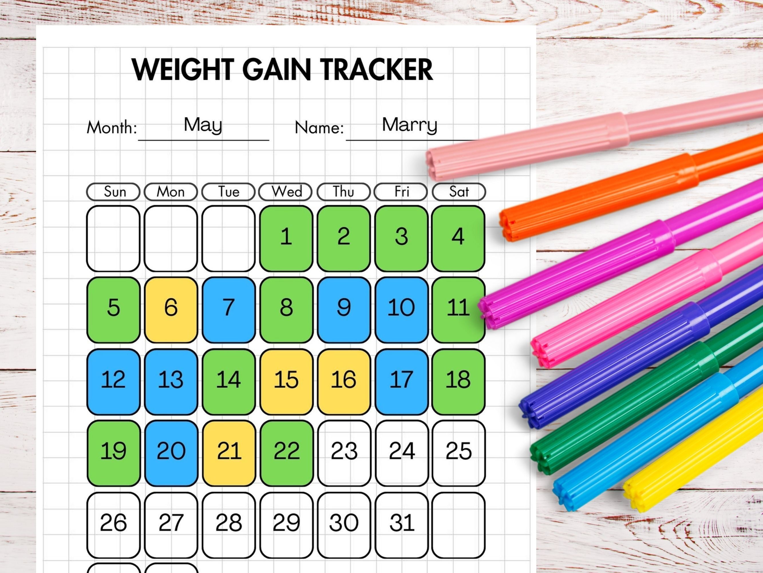 Weight GAIN Tracker, Daily Weight Tracker for a Month, How to Gain ...