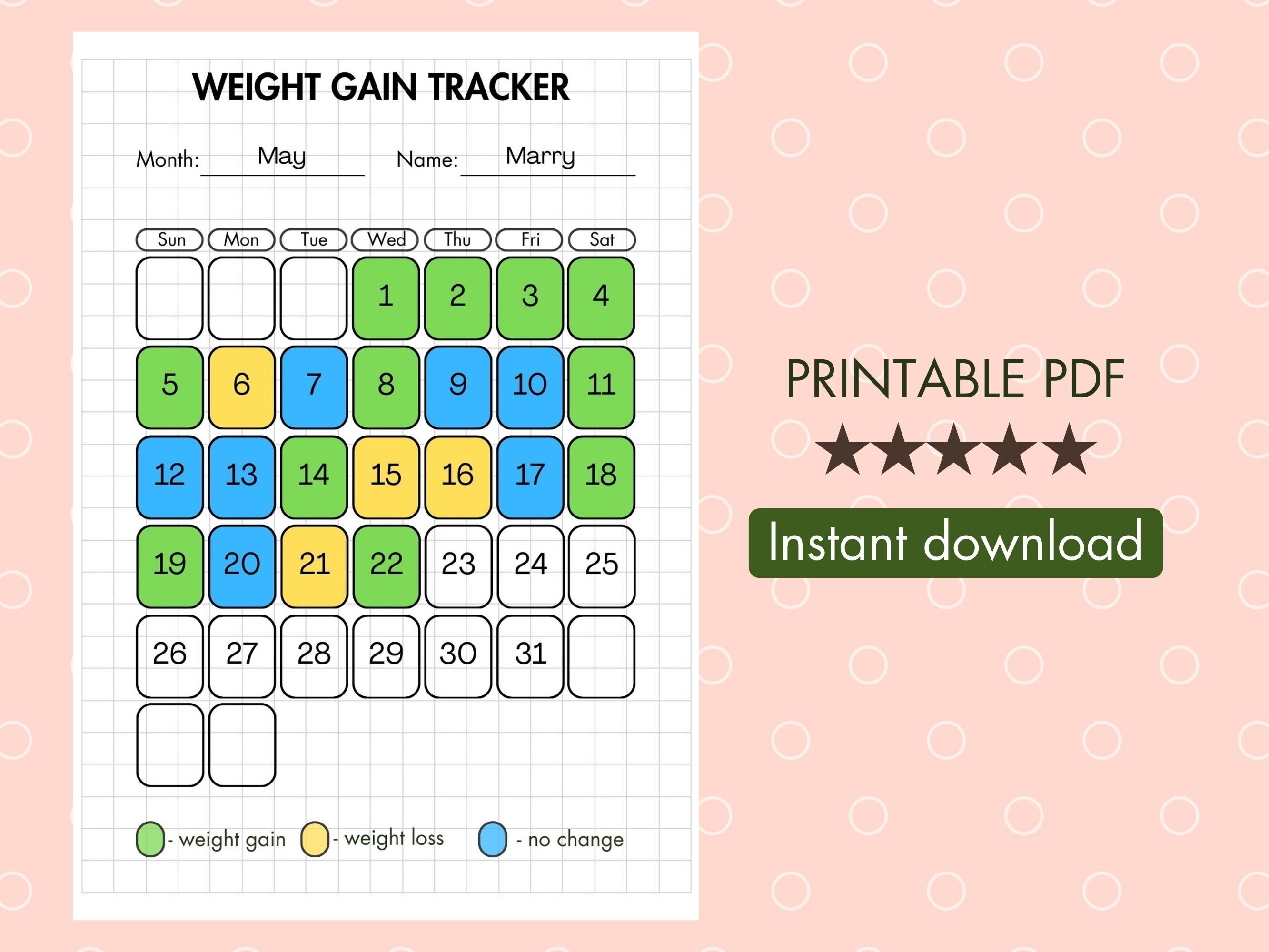 Weight GAIN Tracker, Daily Weight Tracker for a Month, How to Gain ...