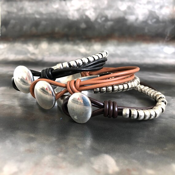 Bohemian Leather Wrap Bracelet Brown Leather Cuff Silver Tone Metal Leather Bracelet Women Vintage Multilayer Wrap Birthday Boho Style Gift Etsy