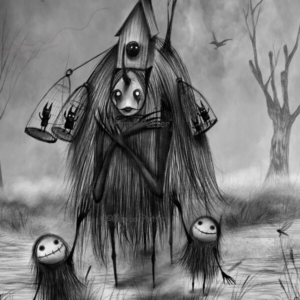 Spooky Bog Creature Creepy Cute Dark Art Fantasy Illustration Horror ...
