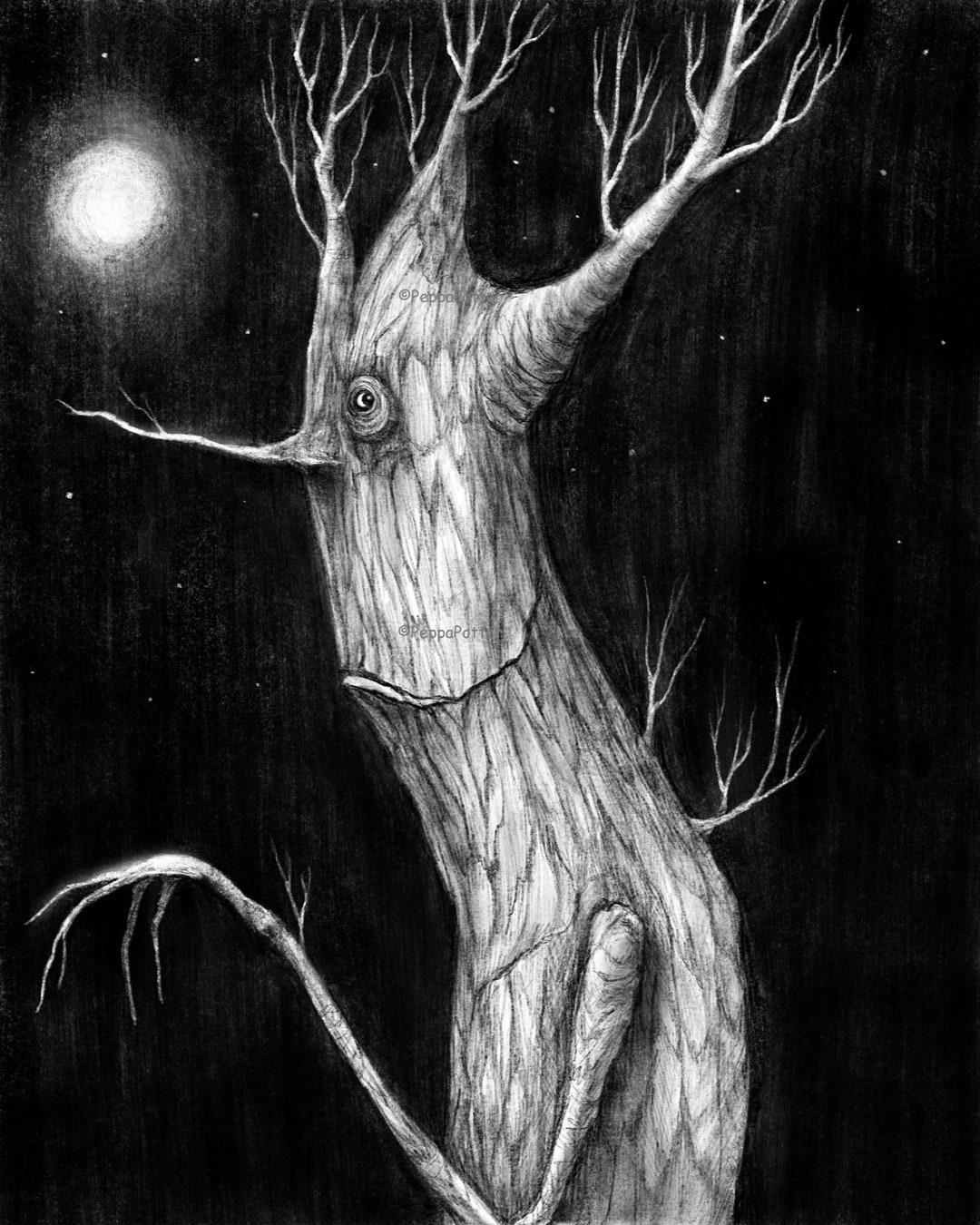 Magical Tree Art Print | Fantasy Folk Art Fairytale Moon Tree ...