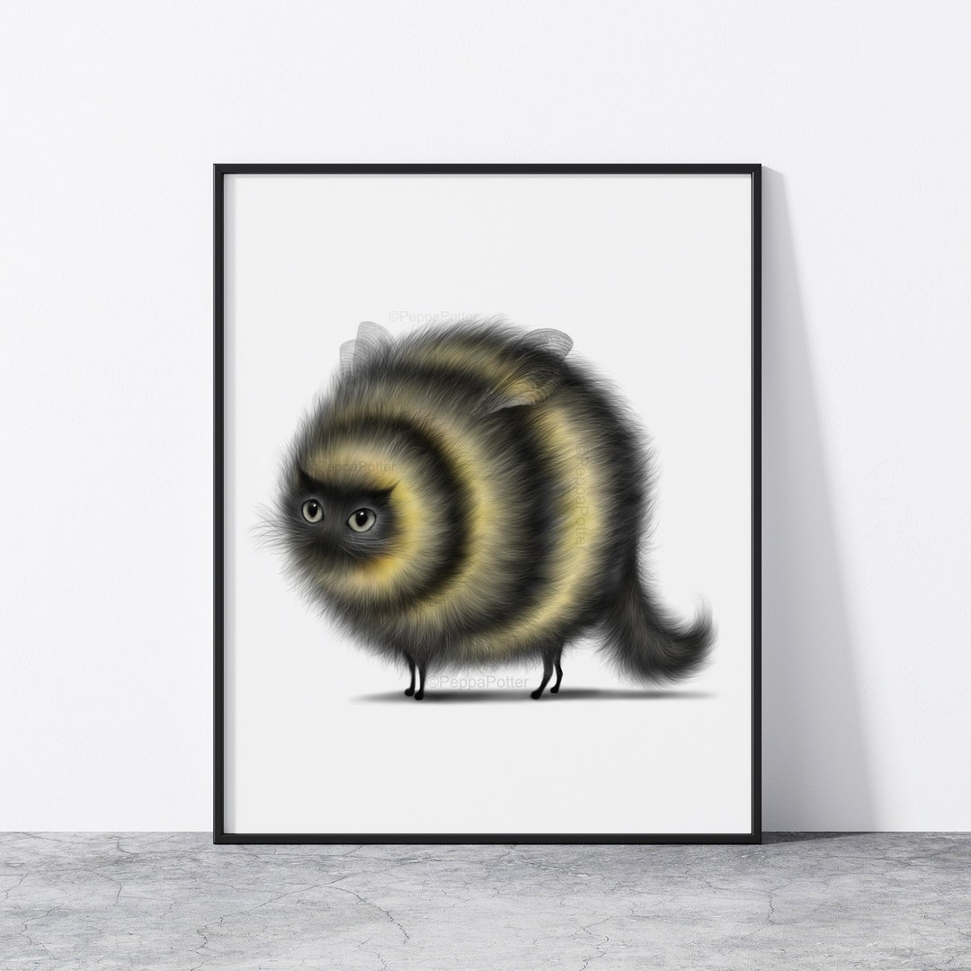 Cat Bee Art Print Bee Cat Art Bumblebee Cat Art Cat - Etsy UK
