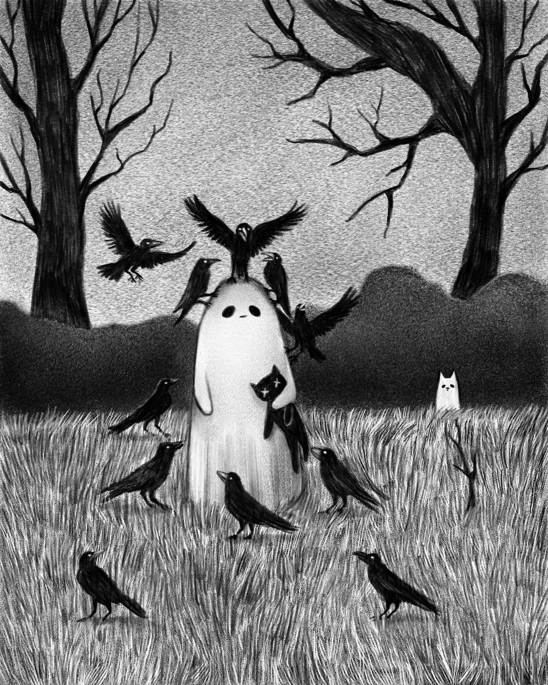Ghost With Crows Art Print - Etsy