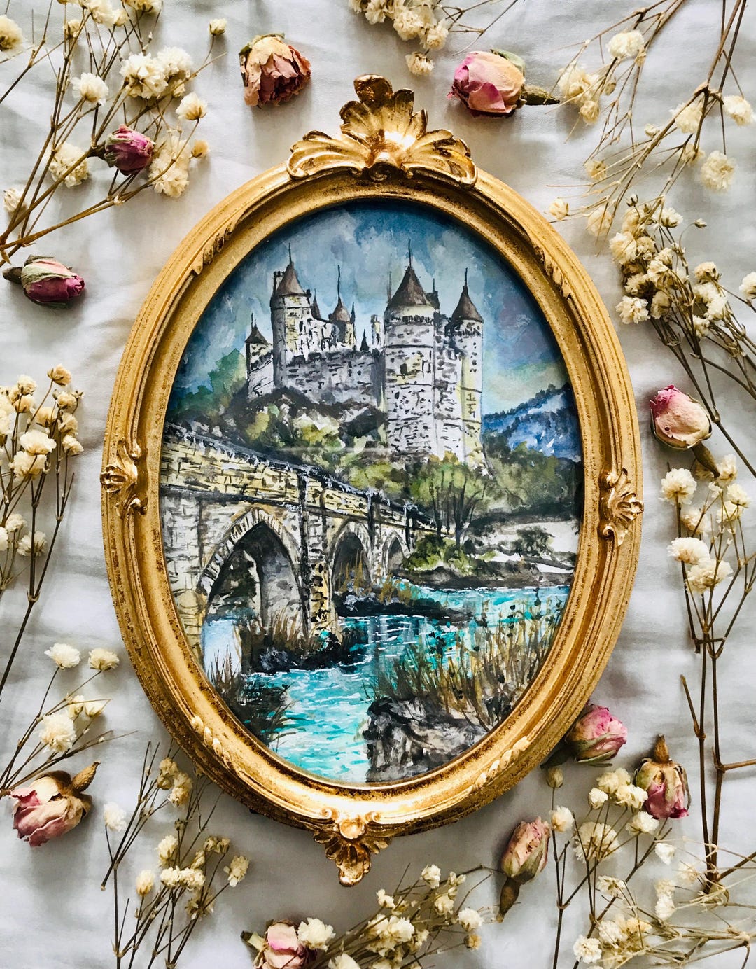 Framed Castle Oil Painting, Medieval Stone Bridge, Limited Edition - Etsy